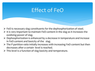 Effect Of CaO, FeO, MgO, SiO2 and Al2O3 Content of Slag on Dephosphorization of Steels | PDF