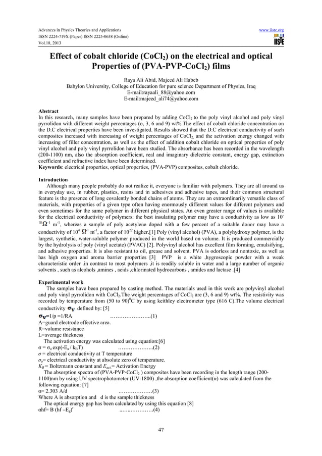 Effect of cobalt chloride (co cl2) on the electrical and optical | PDF