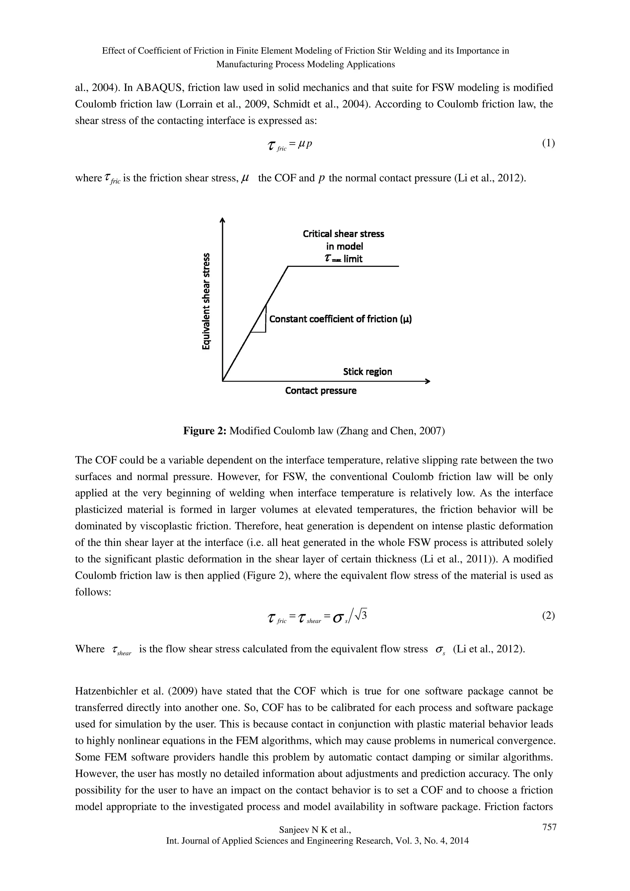 Effect Of Coefficient Of Friction In Finite Element Modeling Sanjeev N