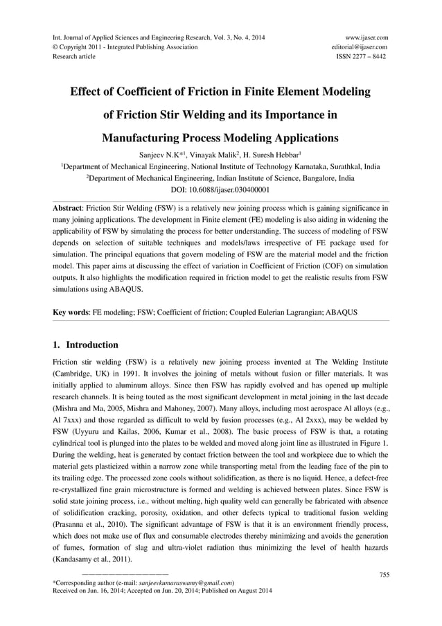 Effect of coefficient of friction in finite element modeling sanjeev n k | PDF