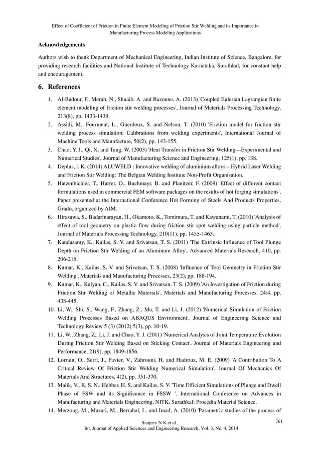 Effect Of Coefficient Of Friction In Finite Element Modeling Sanjeev N