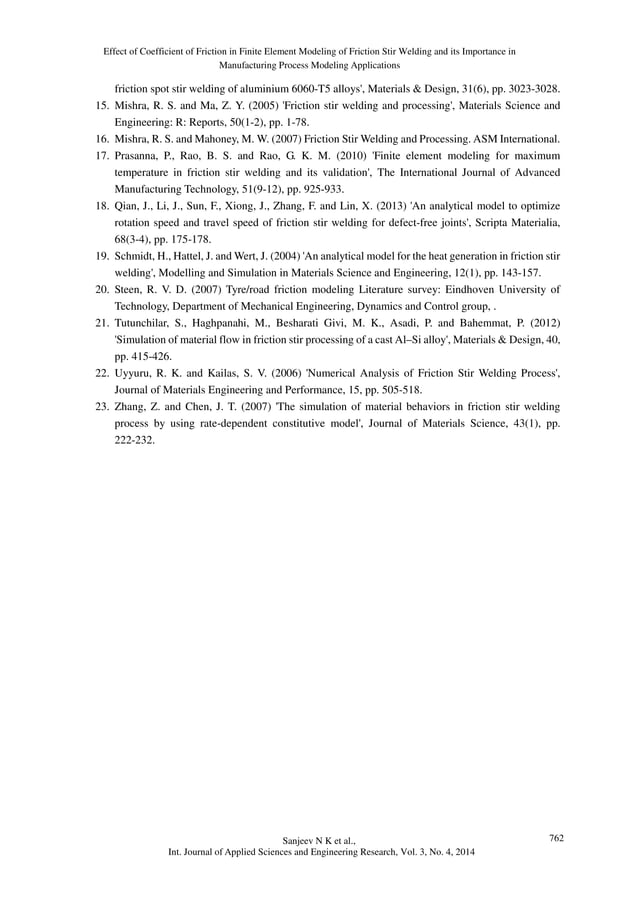 Effect Of Coefficient Of Friction In Finite Element Modeling Sanjeev N