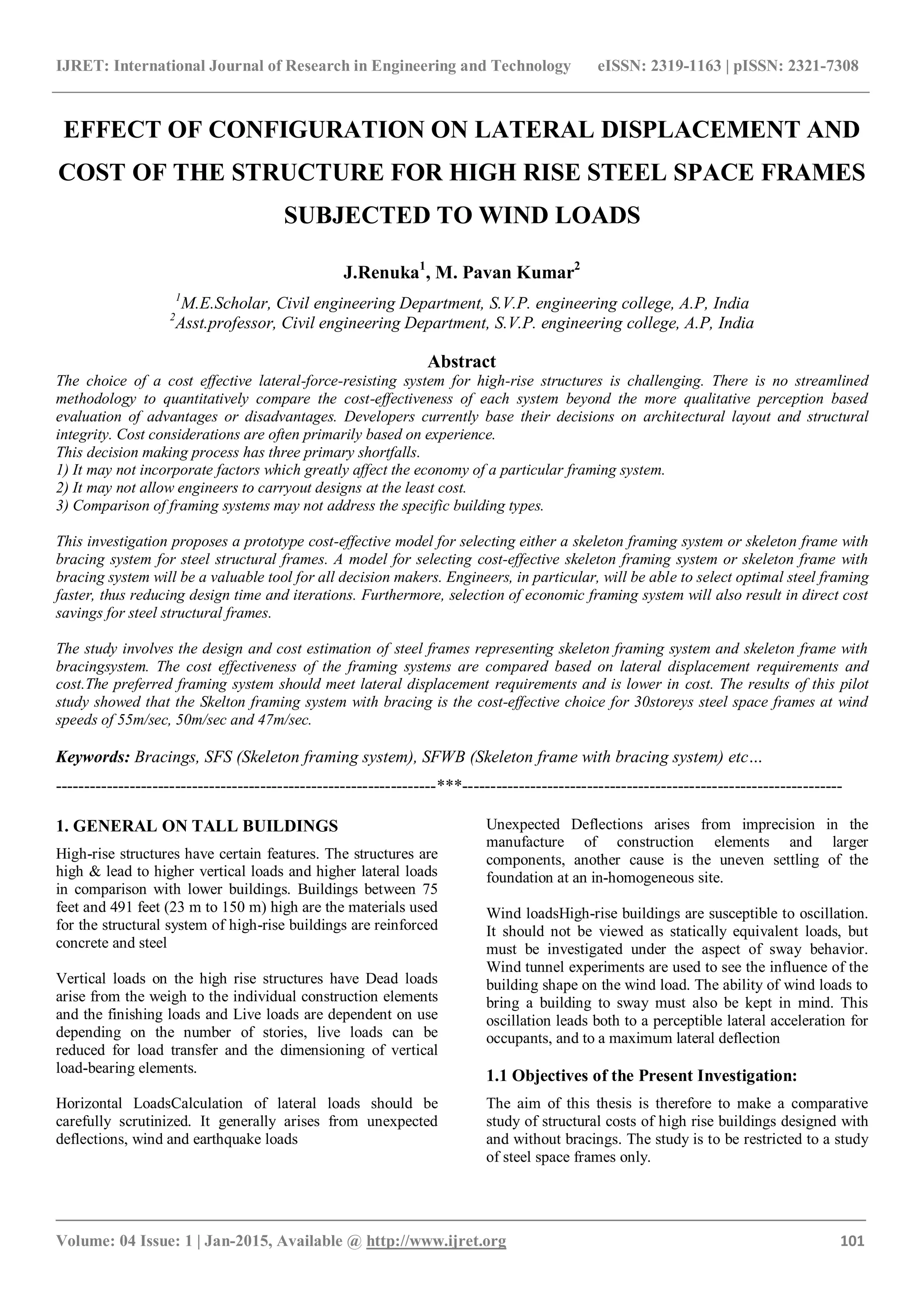 Effect of configuration on lateral displacement and cost of the ...