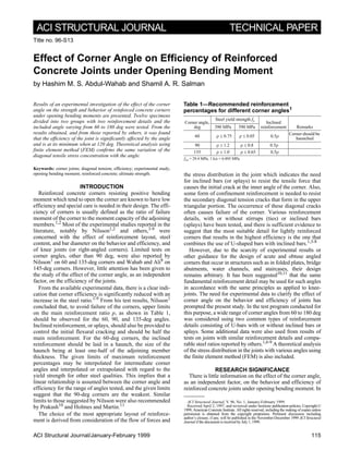 Effect of corner angle on efficiency of reinforced concrete joints ...