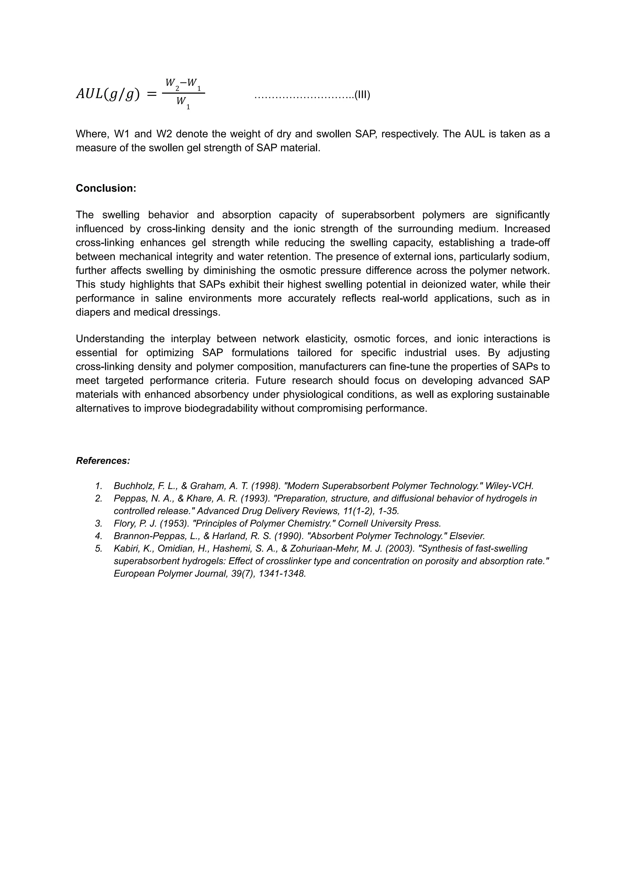 Effect of Cross-Linking Density on Swelling Behavior and Absorption ...