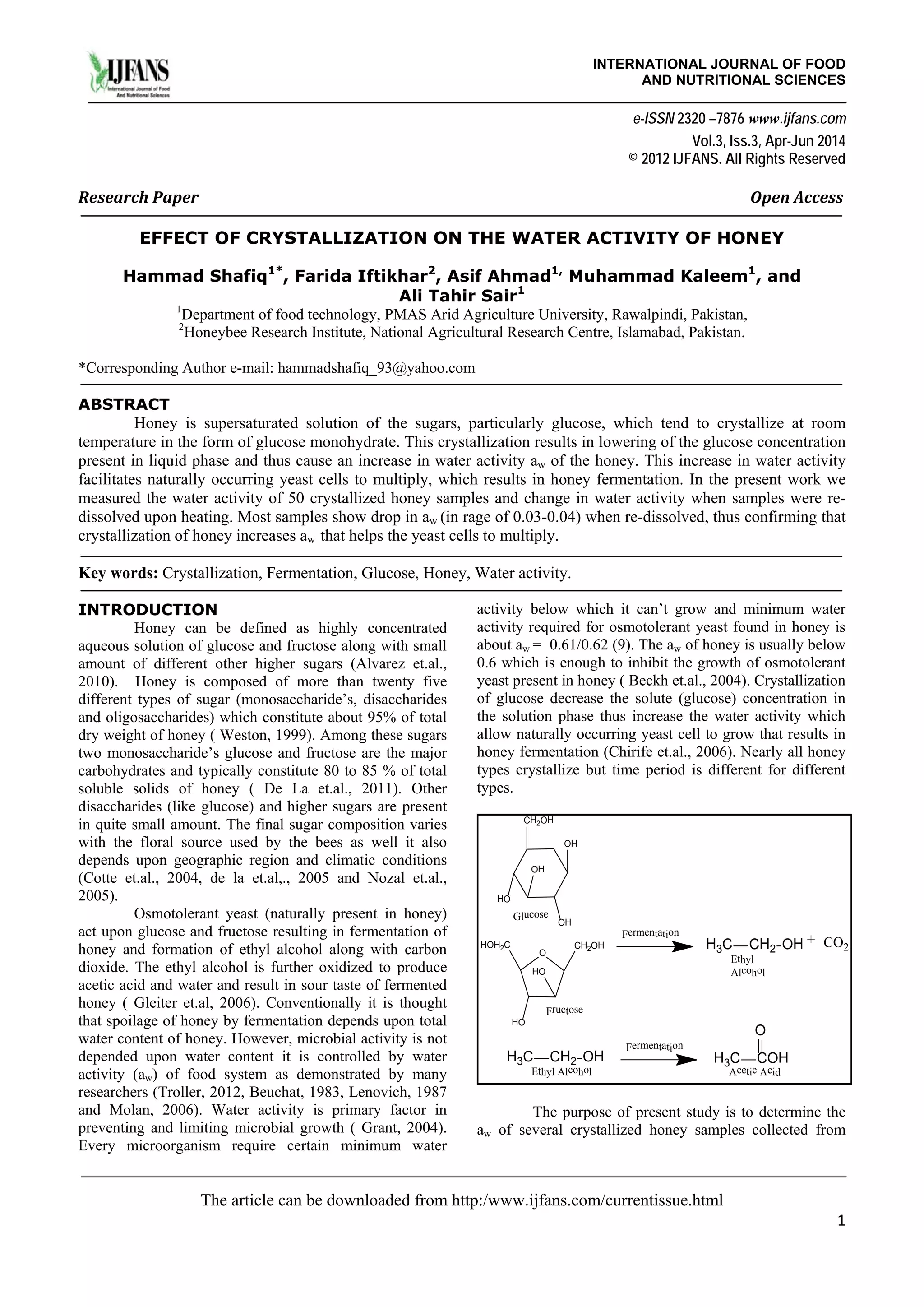 Effect of crystallization on the water activity of honey | PDF