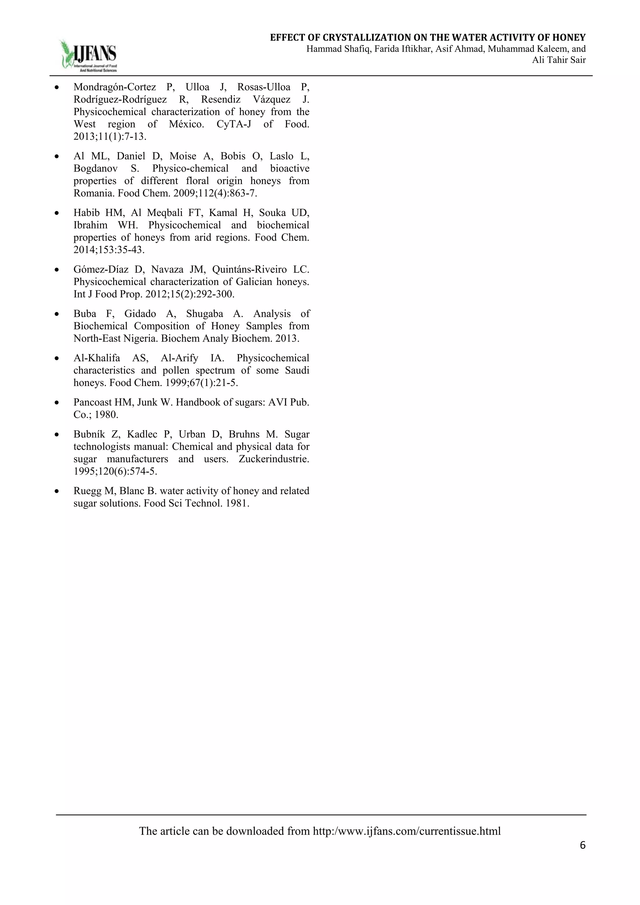 Effect of crystallization on the water activity of honey | PDF