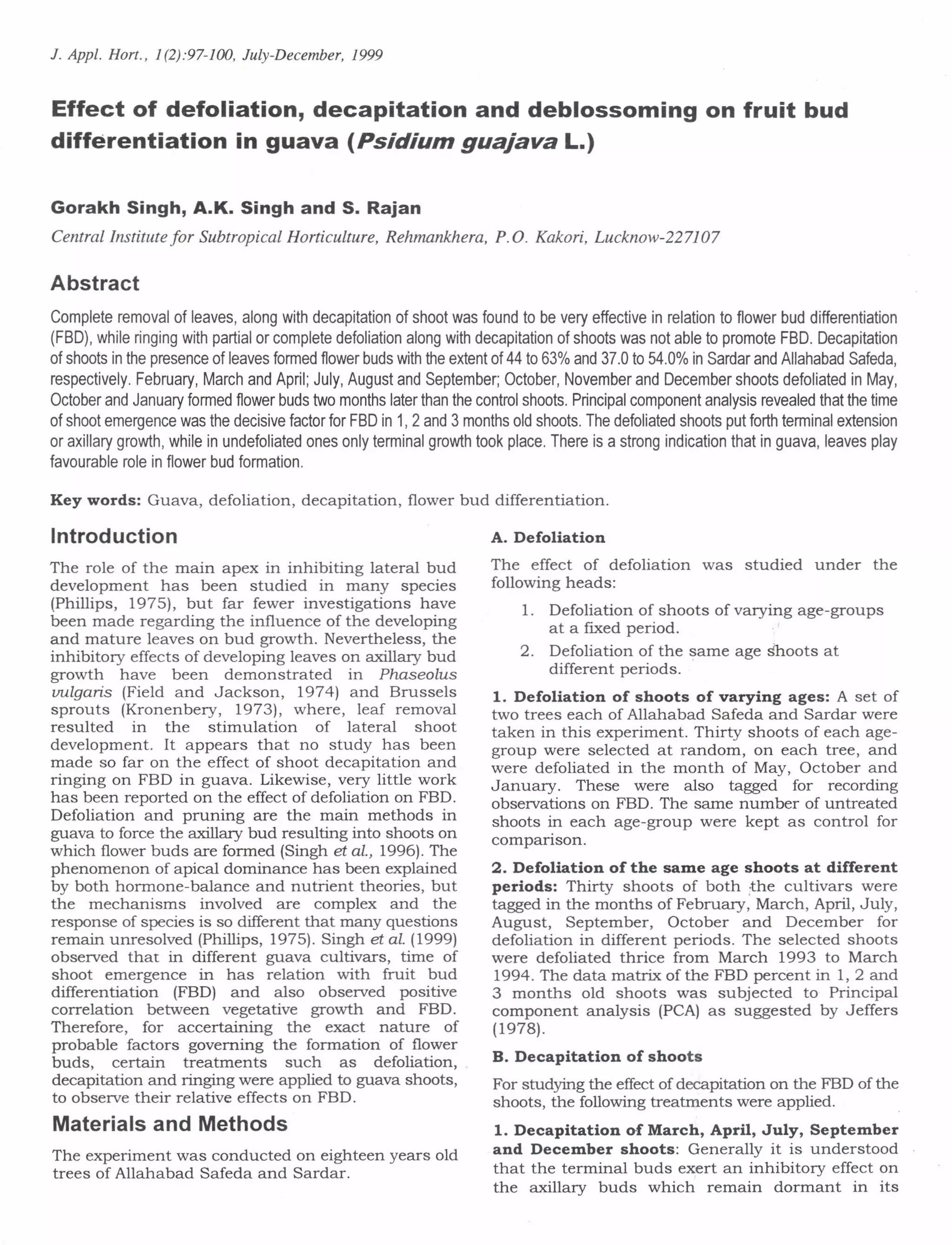 Effect of defoliation, decapitation and deblossoming on fruit bud ...