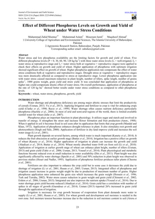 Effect of different phosphorus levels on growth and yield of wheat under water stress conditions ...