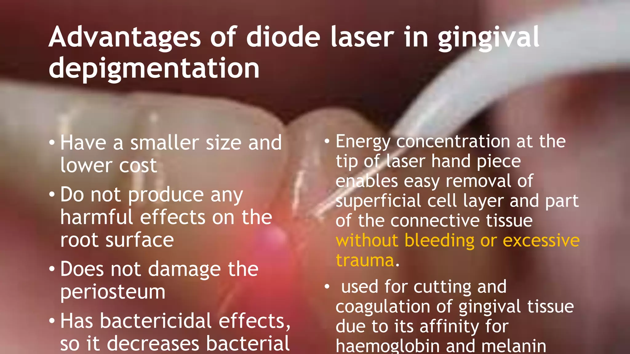 Effect of diode laser depigmentation of gingival tissues | PPTX