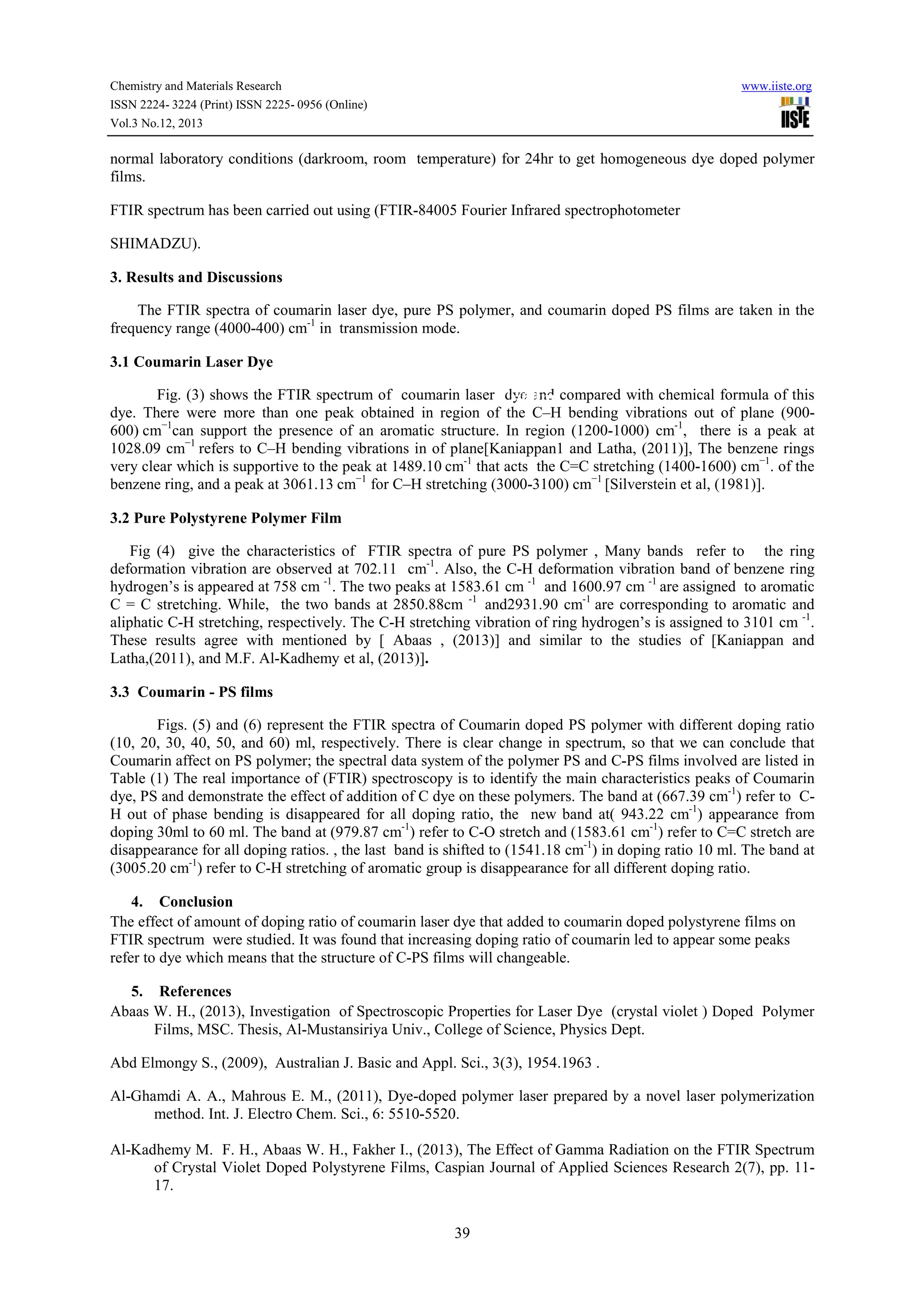 Effect of doping ratio on ftir spectrum of coumarin doped | PDF