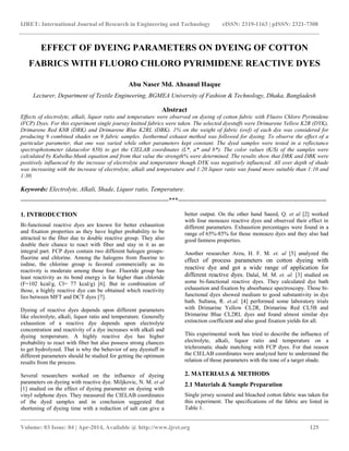 Effect of dyeing parameters on dyeing of cotton fabrics with fluoro chloro pyrimidene reactive ...