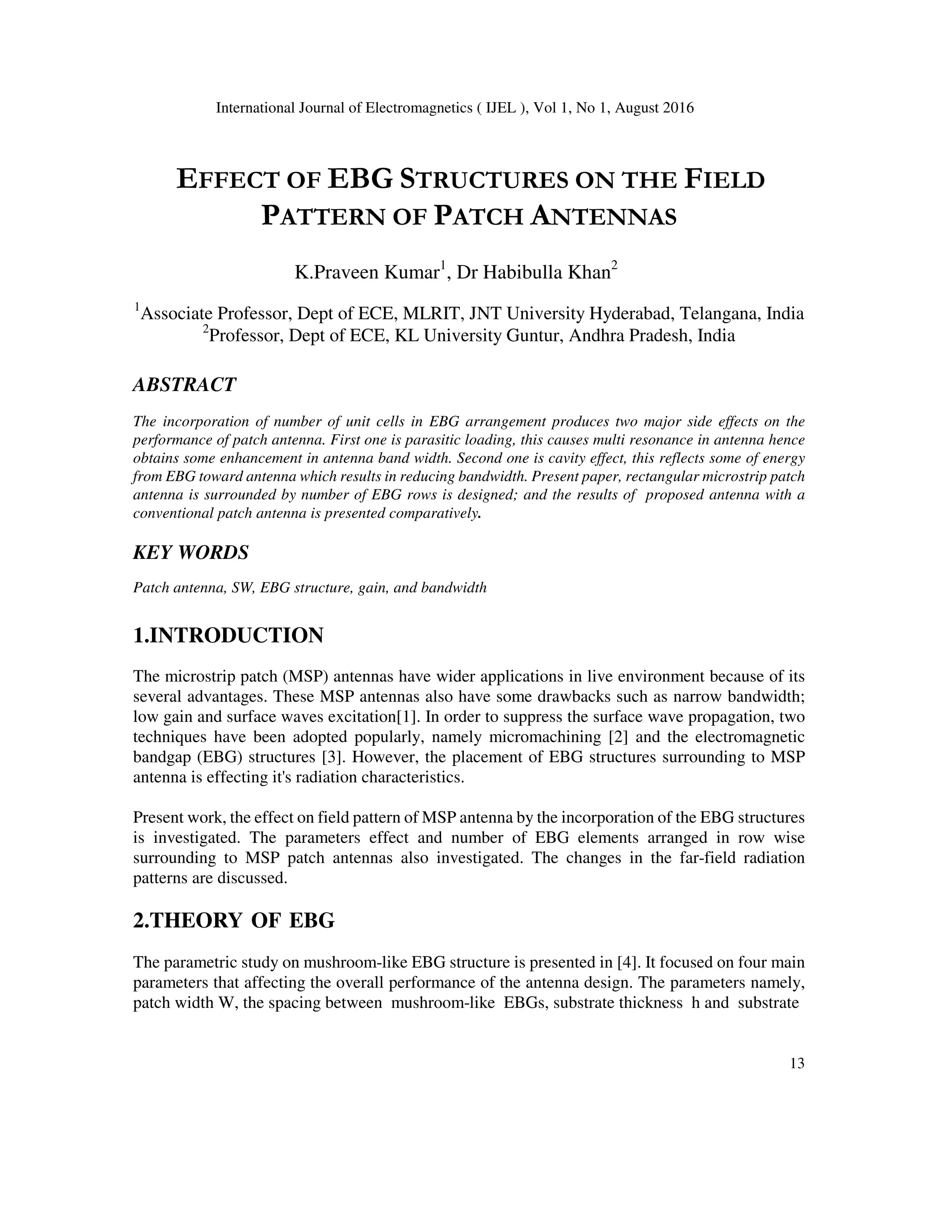 Effect of EBG Structures on the Field Pattern of Patch Antennas | PDF ...
