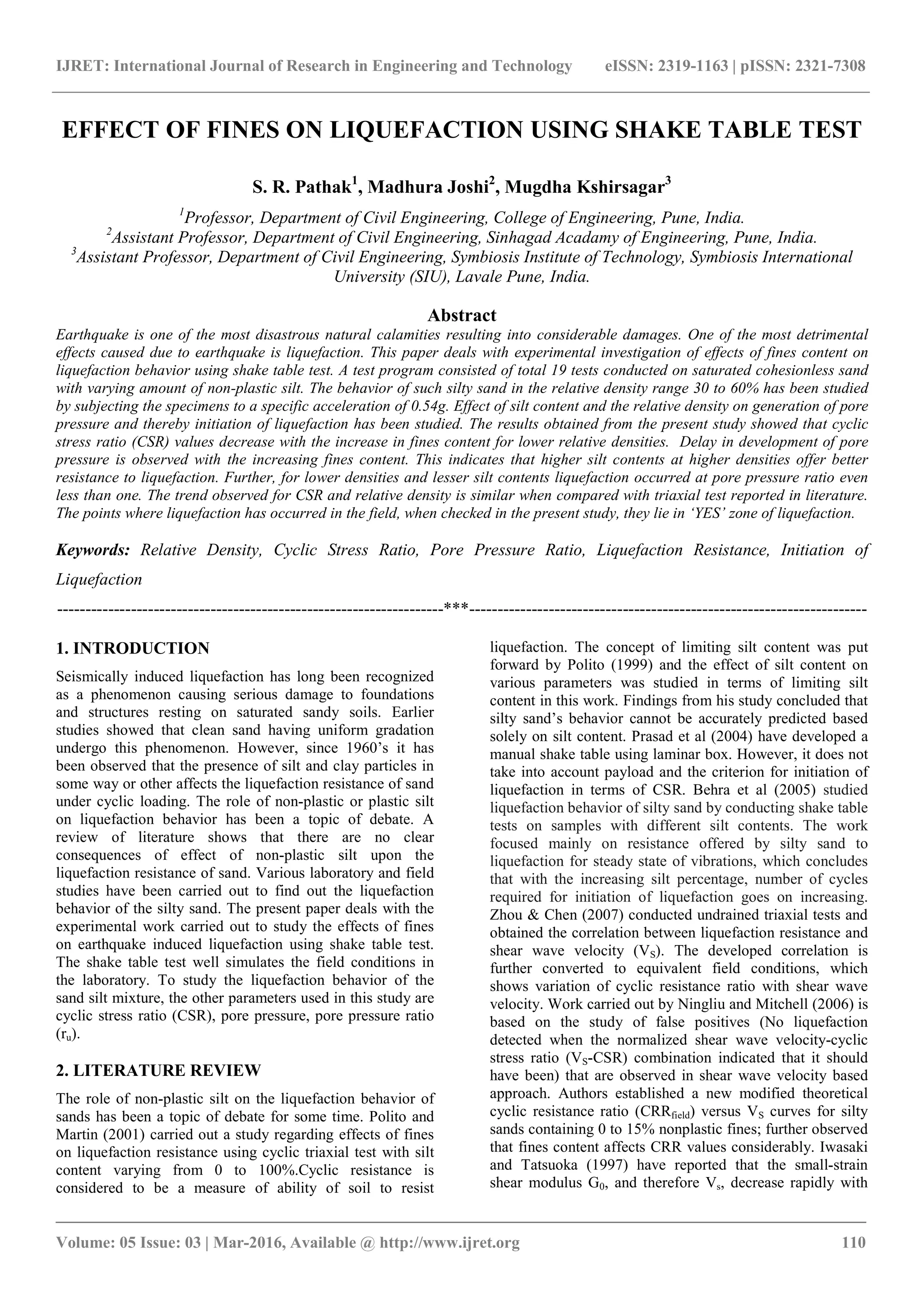Effect of fines on liquefaction using shake table test | PDF