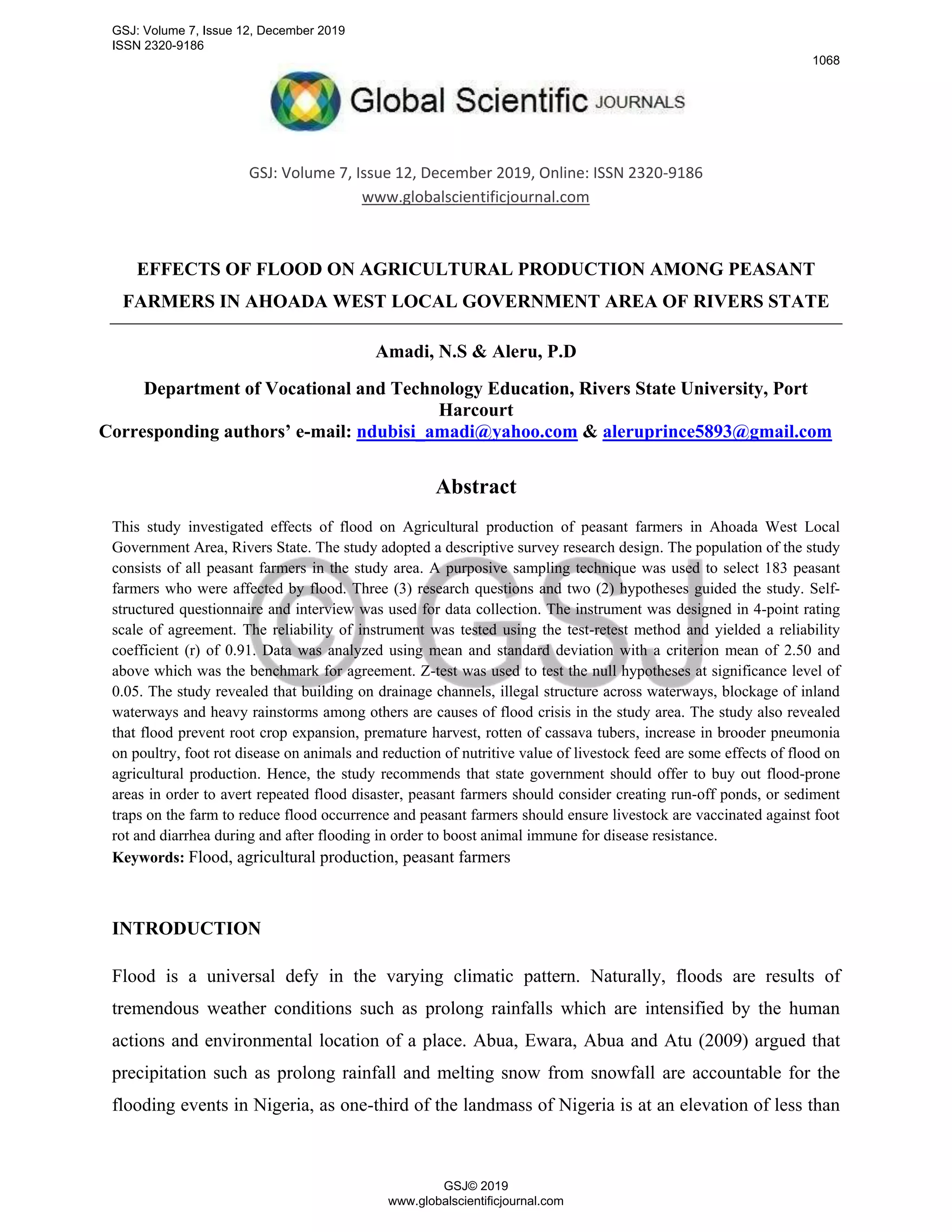 Effect of Flooding in Ahoada | PDF