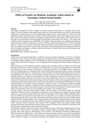 Effect of gender on students academic achievement in secondary school ...