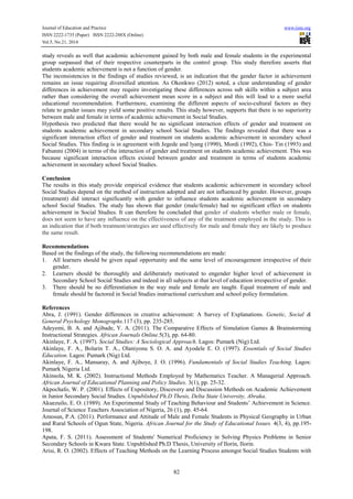 Effect of gender on students academic achievement in secondary school ...