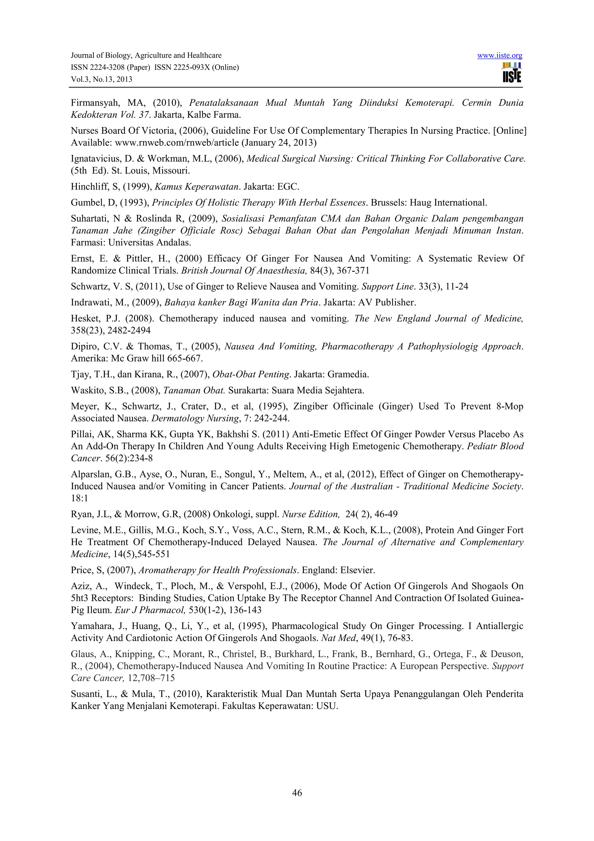 Effect of ginger infusion on chemotherapy induced nausea | PDF