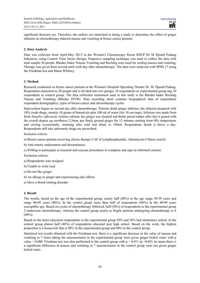 Effect of ginger infusion on chemotherapy induced nausea | PDF