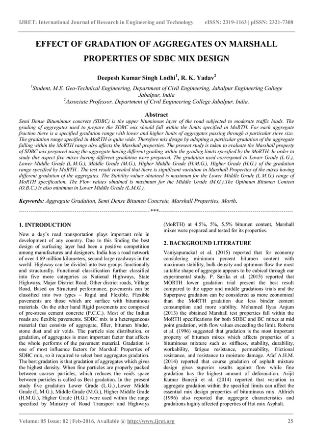 Effect of gradation of aggregates on marshall properties of sdbc mix ...
