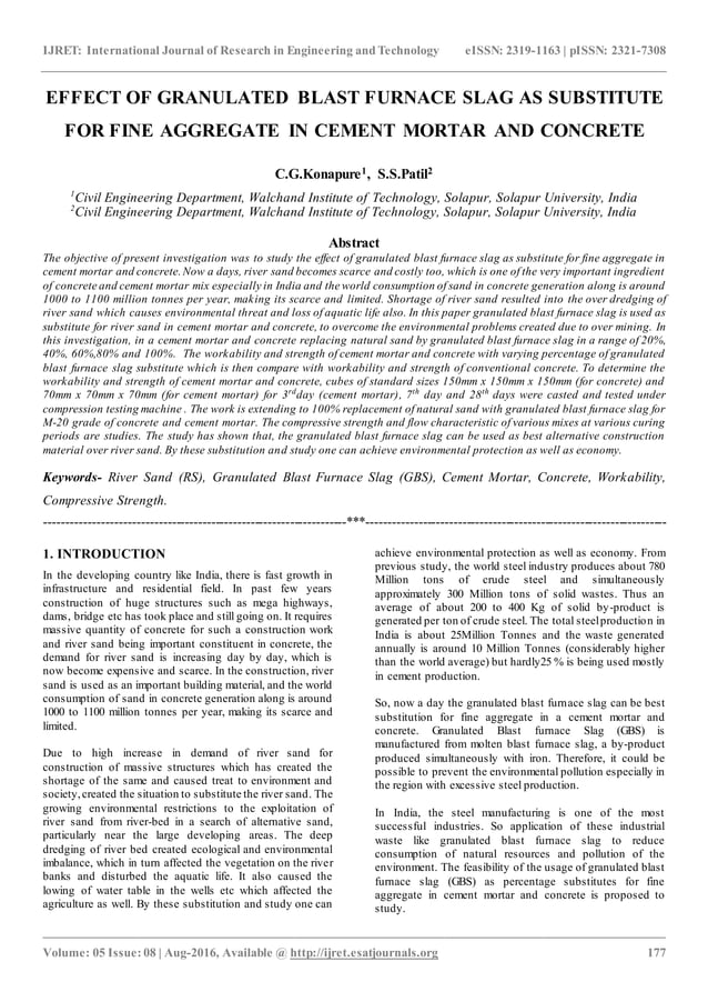 Effect of granulated blast furnace slag as substitute for fine ...