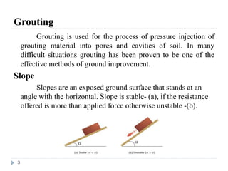 EFFECT OF GROUTING ON STABILITY OF SLOPE AND UNSUPPORTED STEEP ...