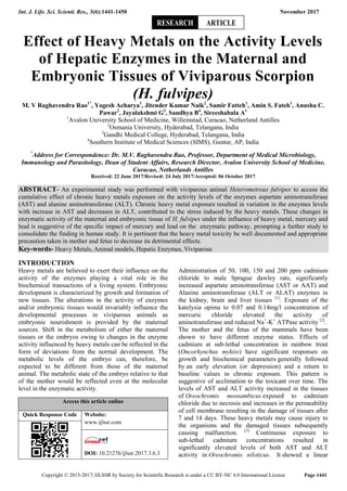 Effect of Heavy Metals on the Activity Levels of Hepatic Enzymes in the ...