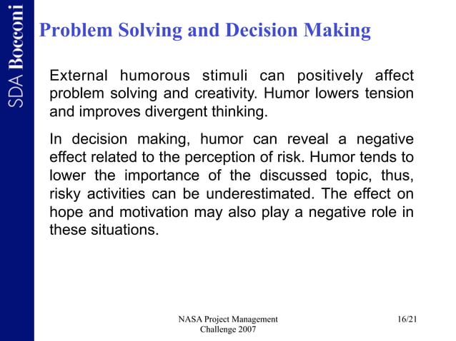 Effect of humor on project management
