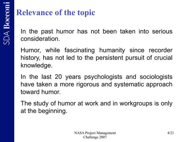 Effect of humor on project management