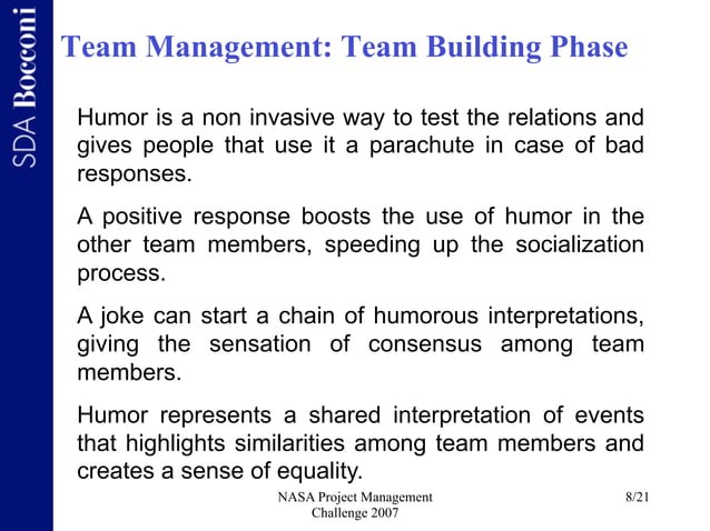 Effect of humor on project management