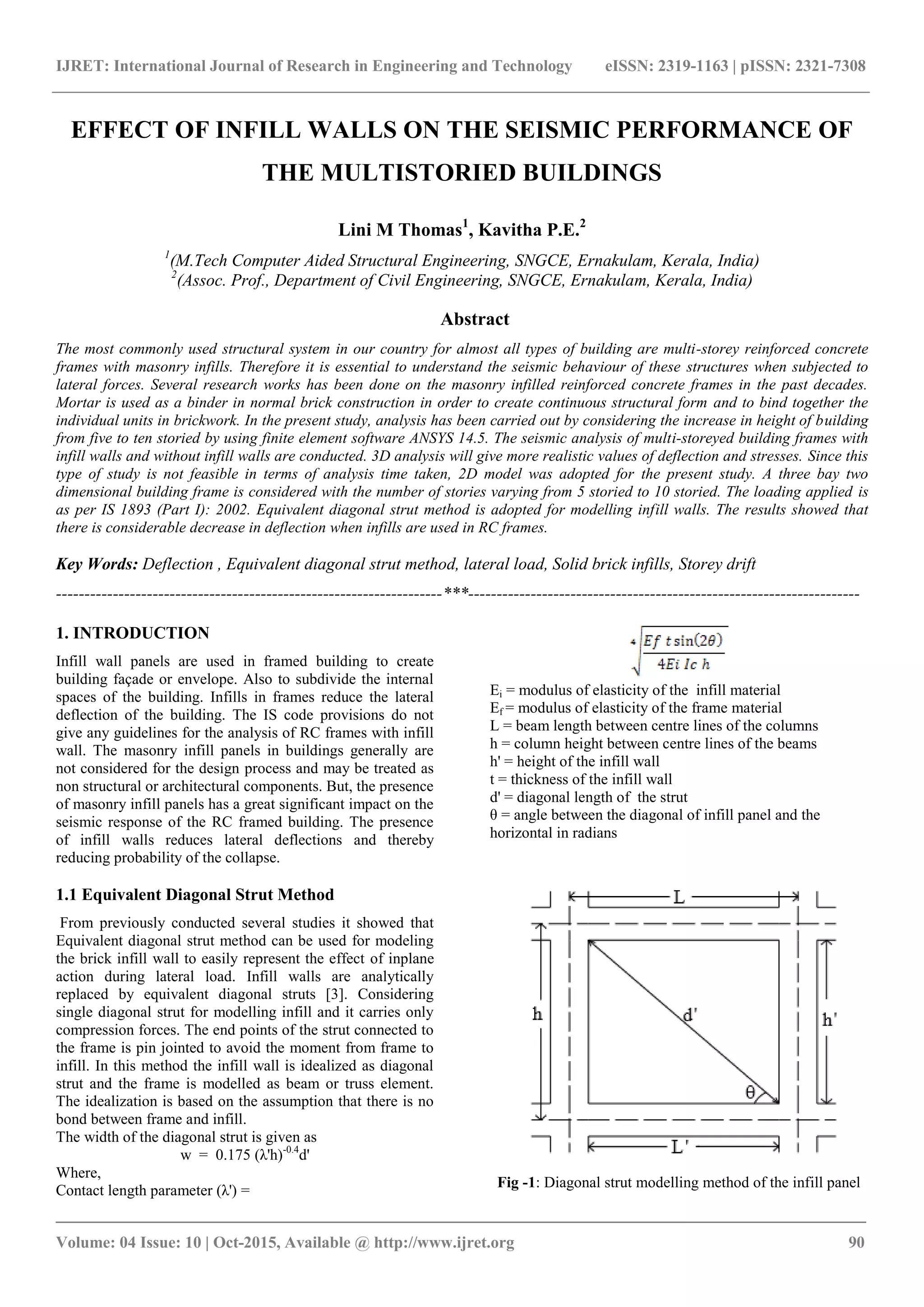 Effect of infill walls on the seismic performance of the multistoried buildings | PDF