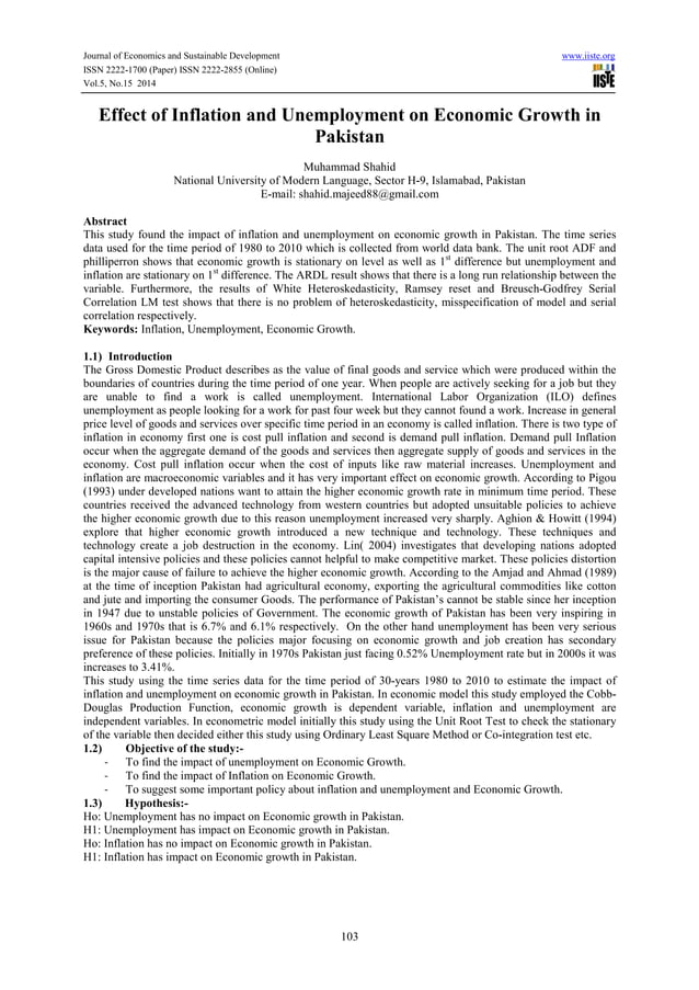 Effect of inflation and unemployment on economic growth in pakistan | PDF