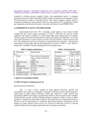 Effect of injector opening pressure on performance, combustion and ...