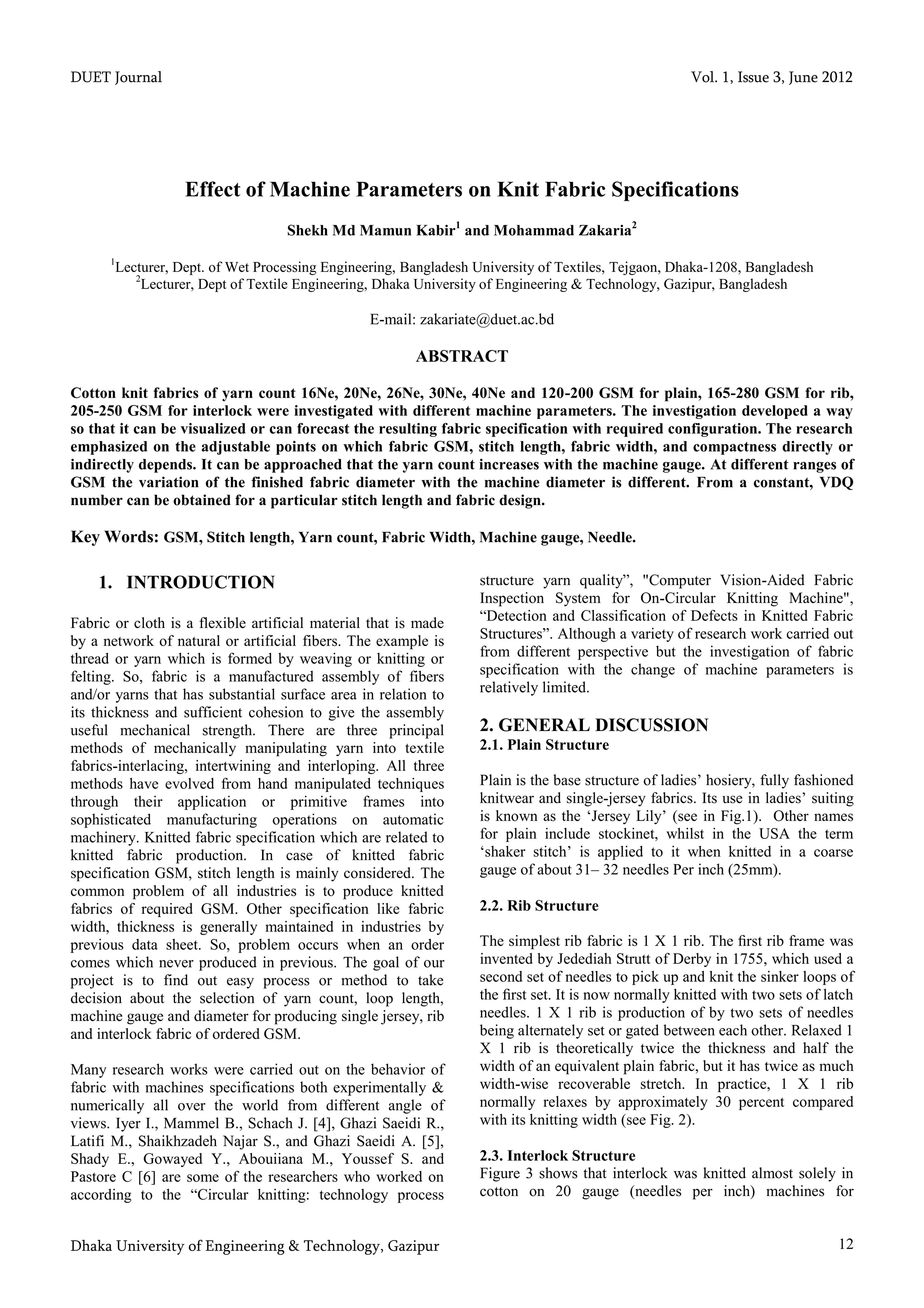 Effect of machine parameters on knit fabric specifications | PDF