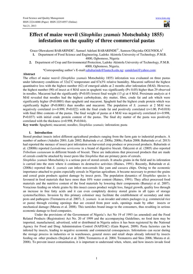Effect of maize weevil (sitophilus zeamais motschulsky 1855) | PDF
