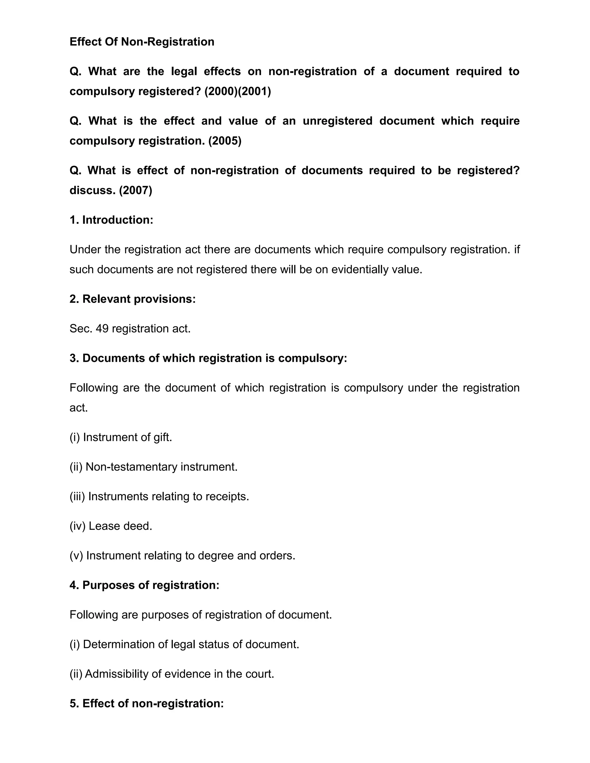 Effect of non registration | RTF
