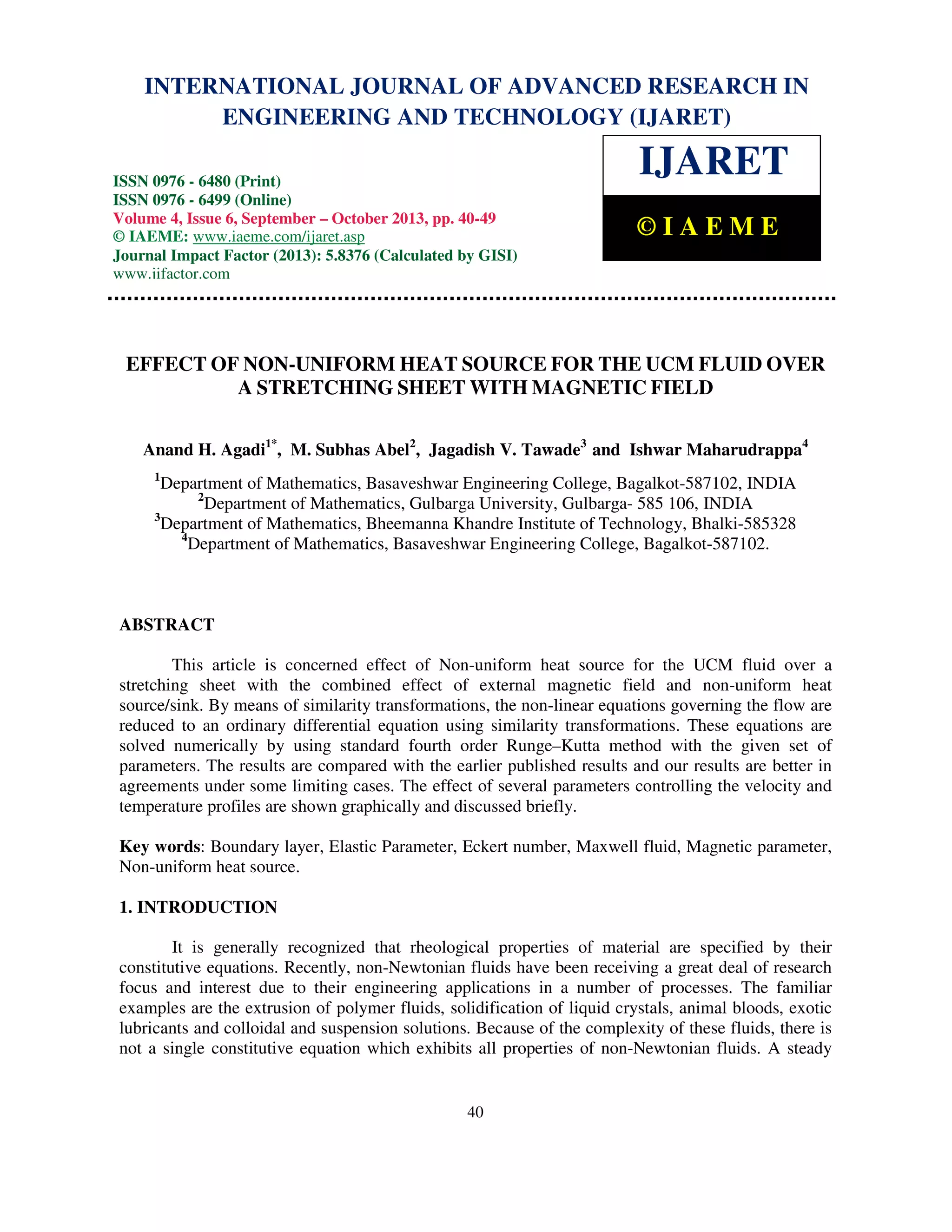 Effect of non uniform heat source for the ucm fluid over a stretching ...