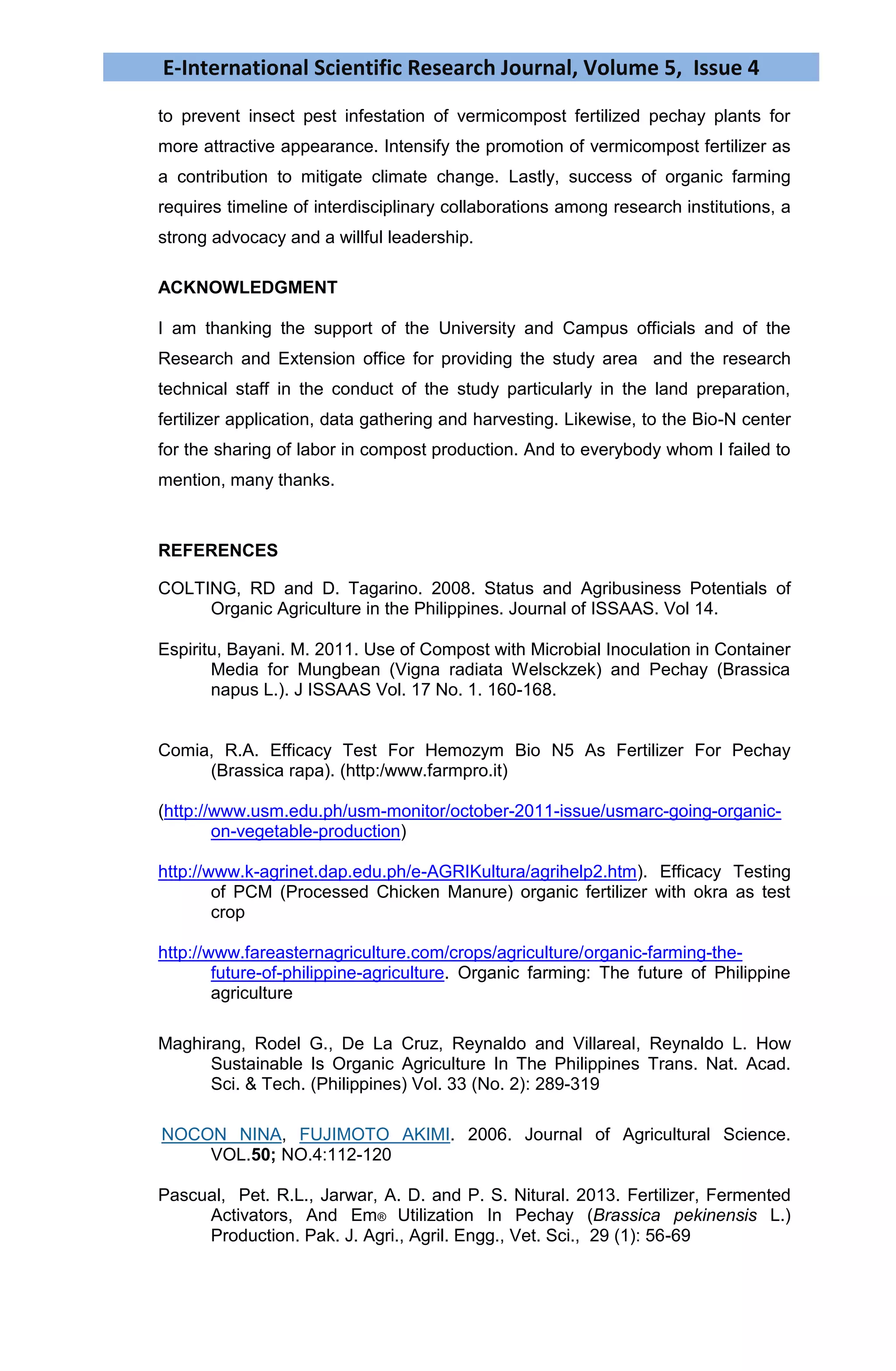 “Effect of Organic Fertilizer on the Growth Performane of Brassica rapa ...