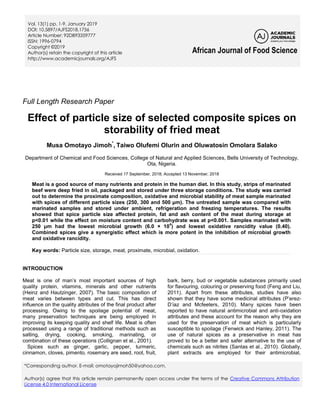 Effect of particle size of selected composite spices on storability of fried meat | PDF