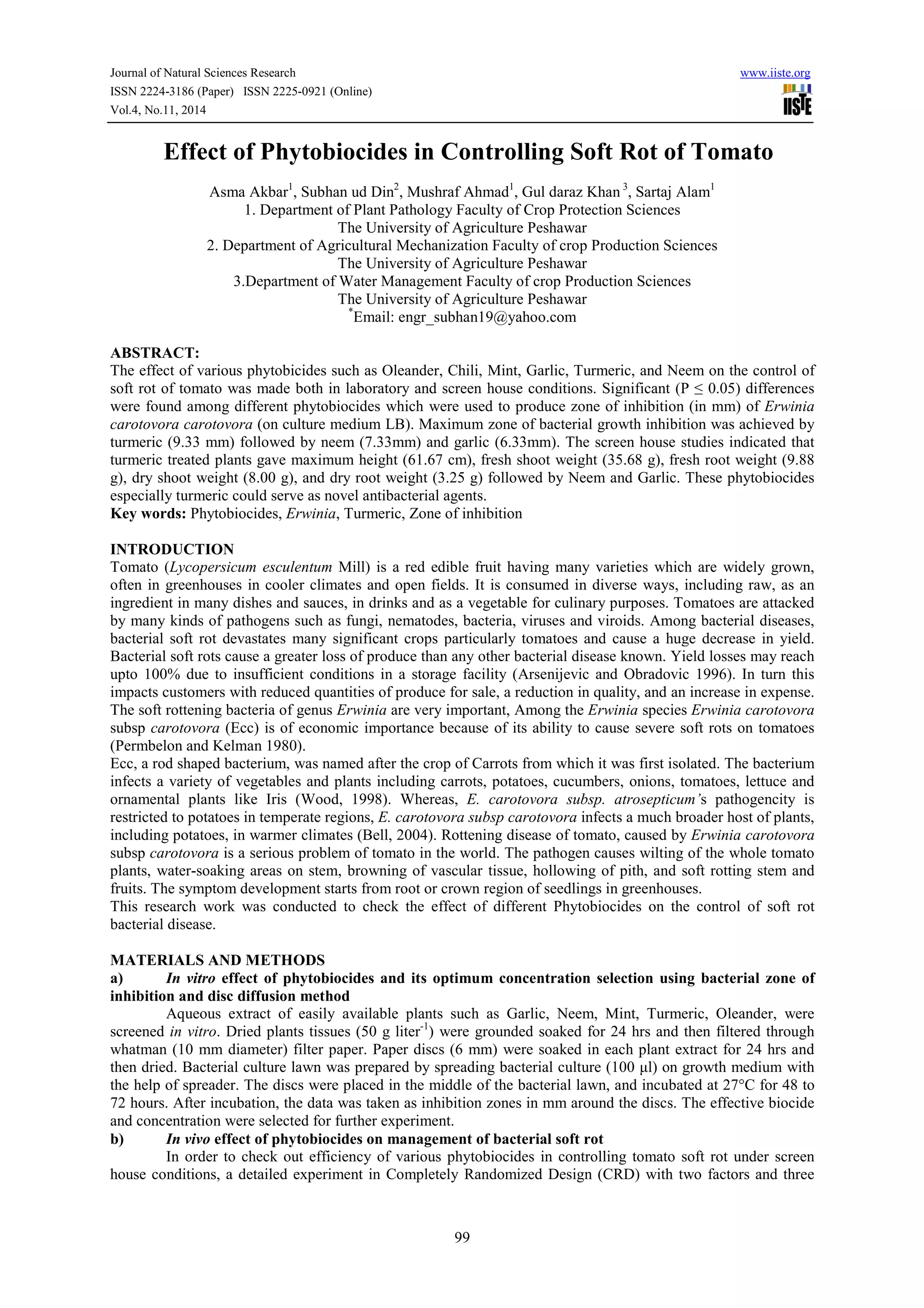 Effect Of Phytobiocides In Controlling Soft Rot Of Tomato Pdf