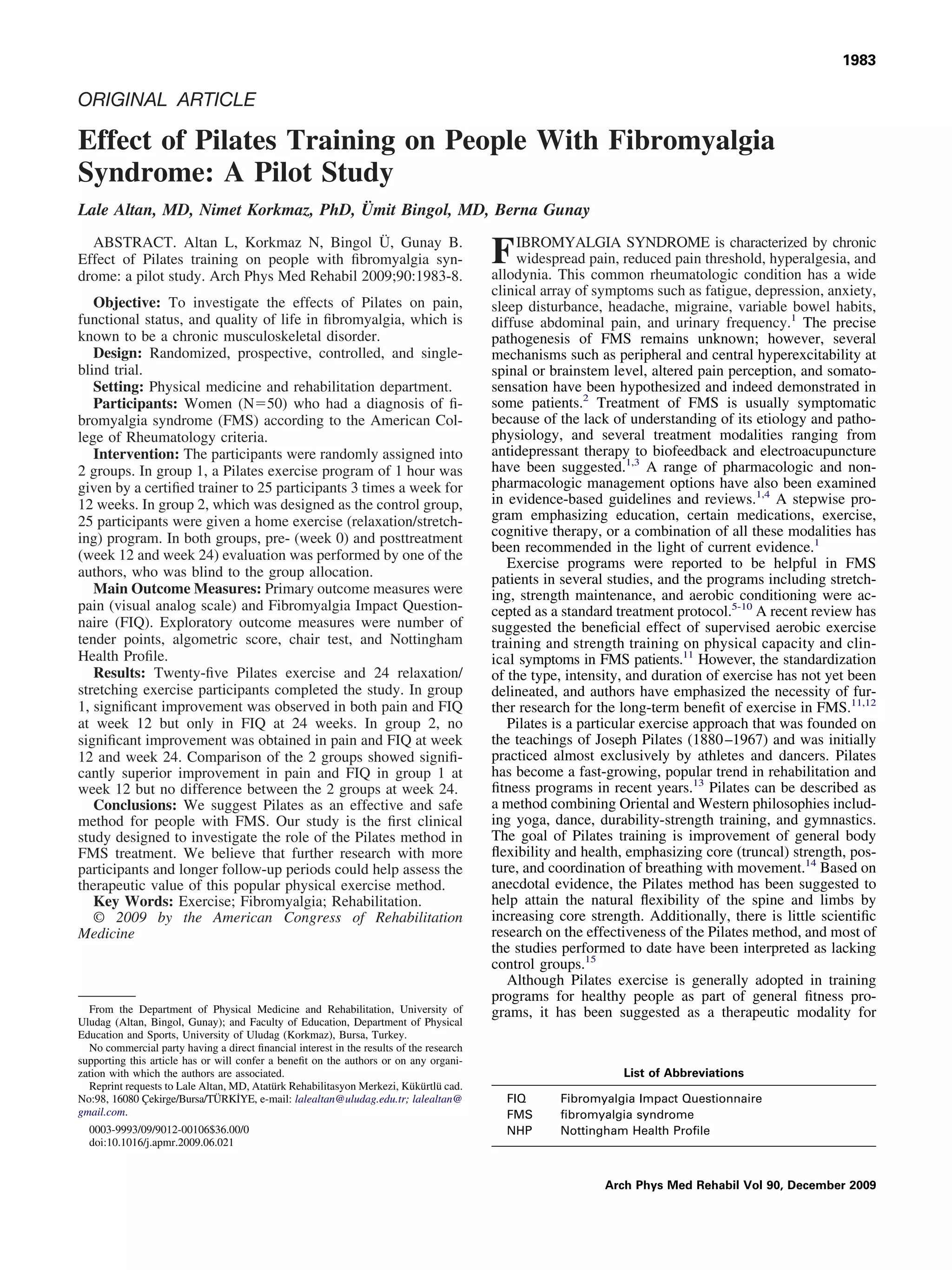 Effect of pilates training on people with fibromyalgia | PDF | Physical ...