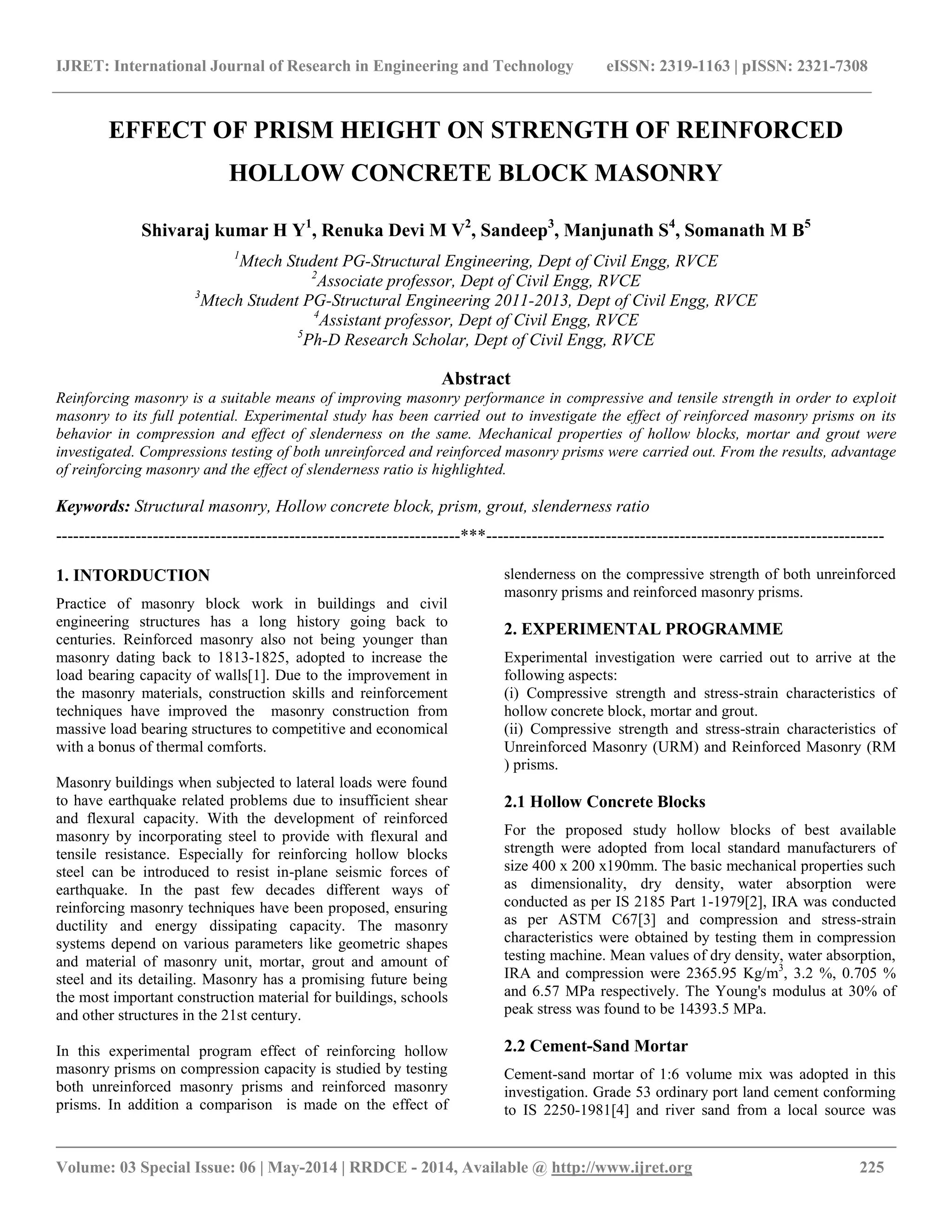 Effect of prism height on strength of reinforced hollow concrete block ...