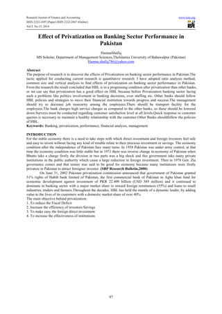 Effect of privatization on banking sector performance in pakistan | PDF