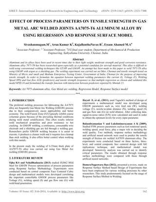 Effect of process parameters on tensile strength in gas metal arc welded joints aa7075 t6 ...