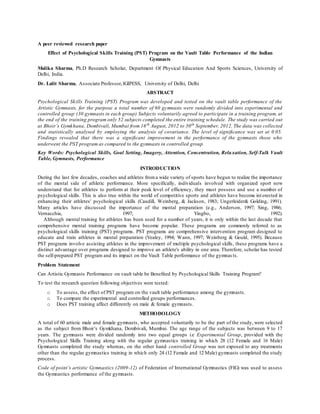 Effect of psychological skills training (pst) program on the vault ...