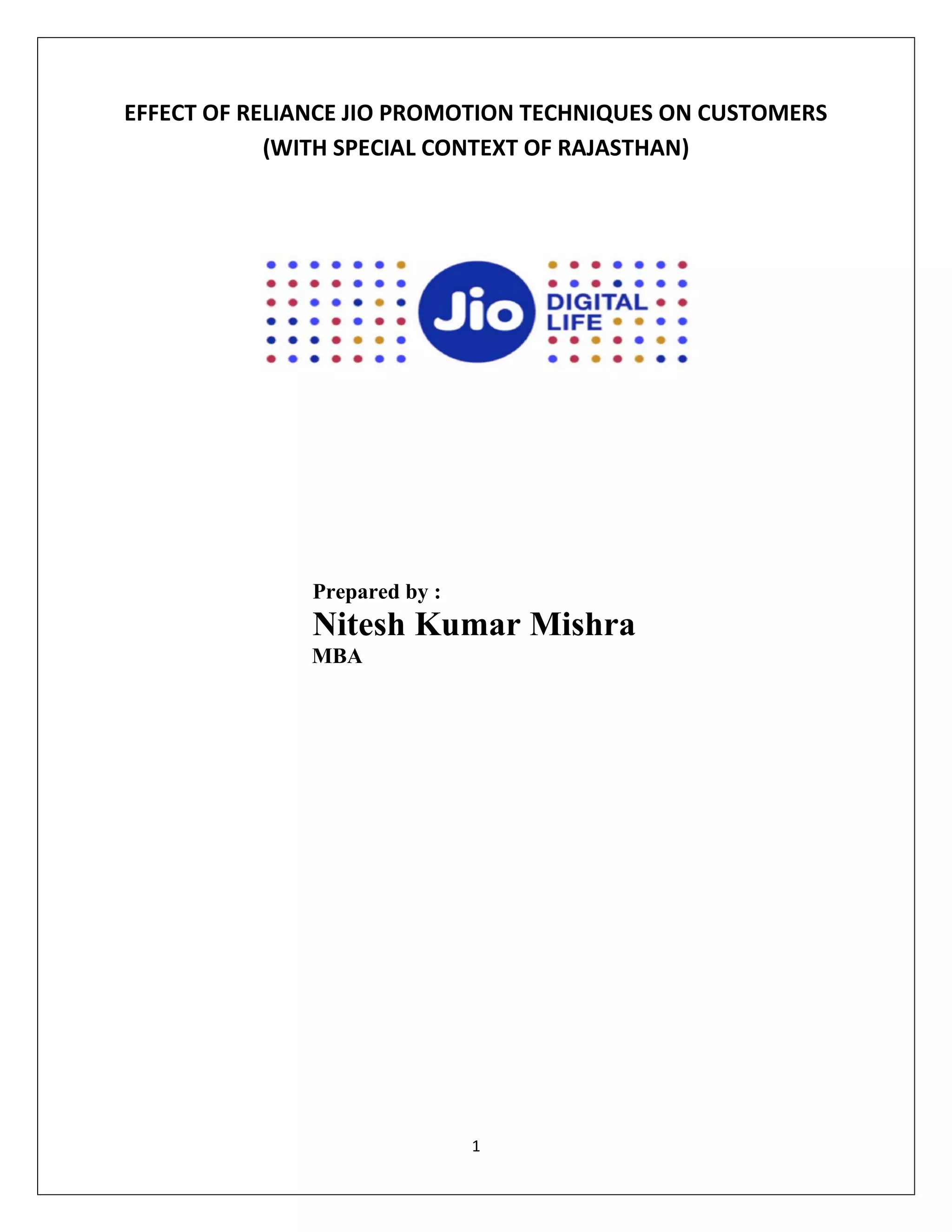 Effect of Reliance Jio Promotion activites on Customers.pdf