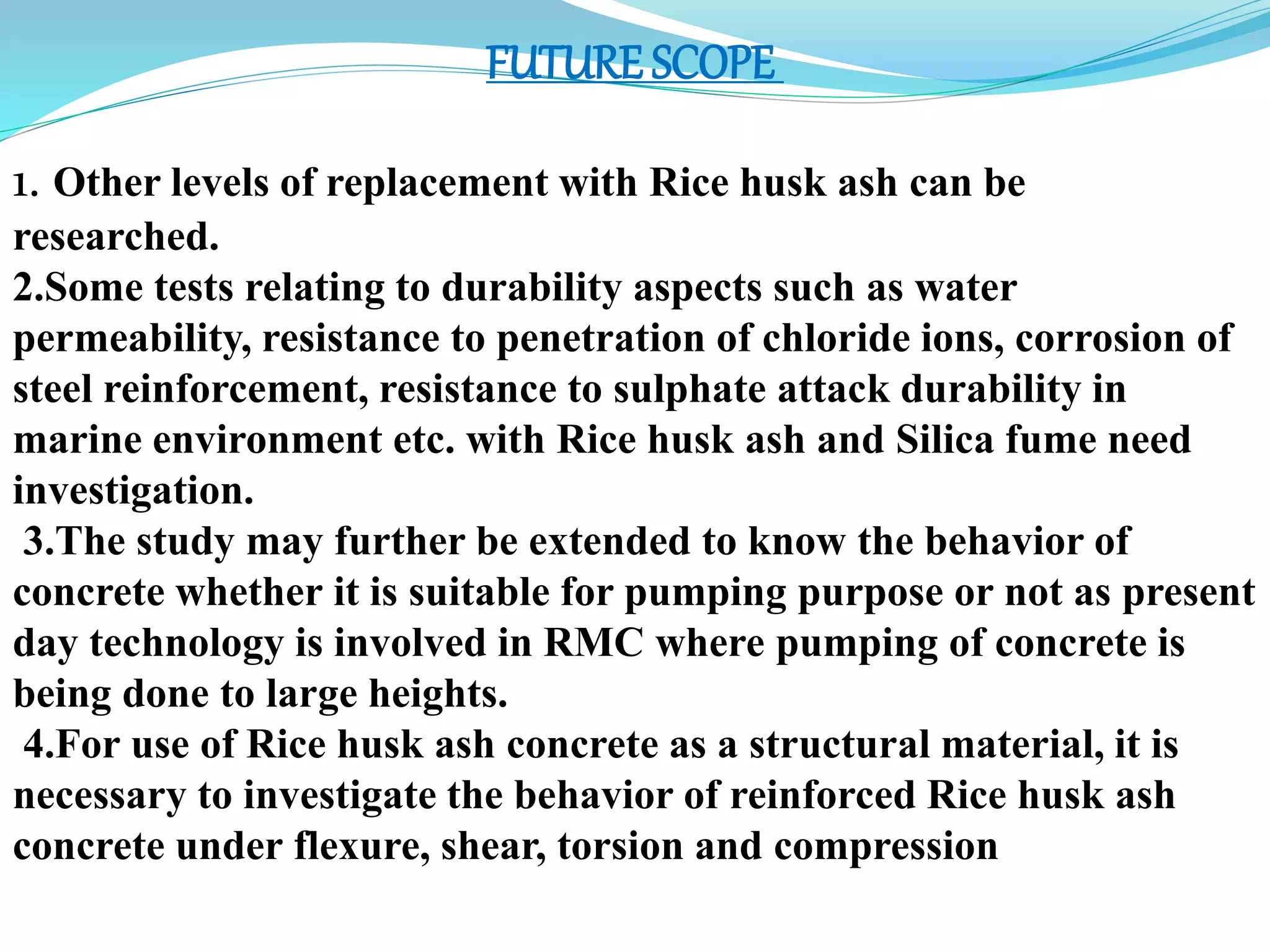 Effect of rice husk ash on compressive strength of concrete | PPTX