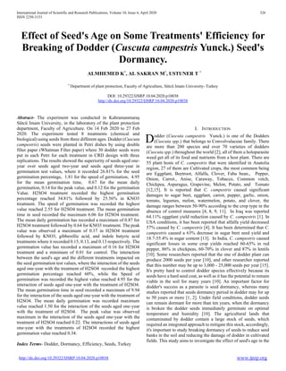 Effect of Seed's Age on Some Treatments' Efficiency for Breaking of Dodder (Cuscuta campestris ...