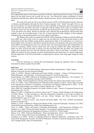 Effect of self management strategy on discriminatory behaviour against the girl child | PDF