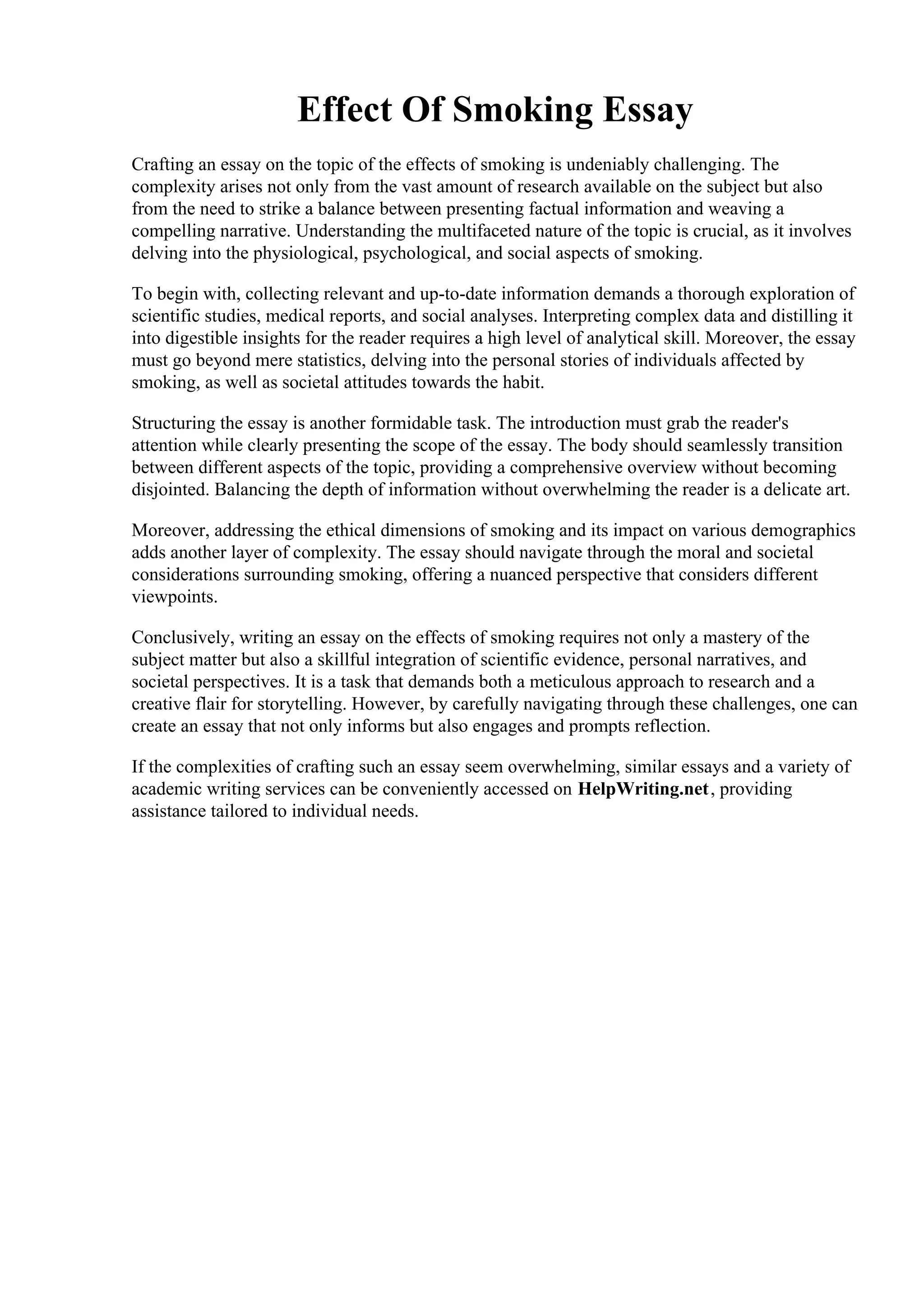 Effect Of Smoking Essay. Effects of Smoking In Modern World - Free ...